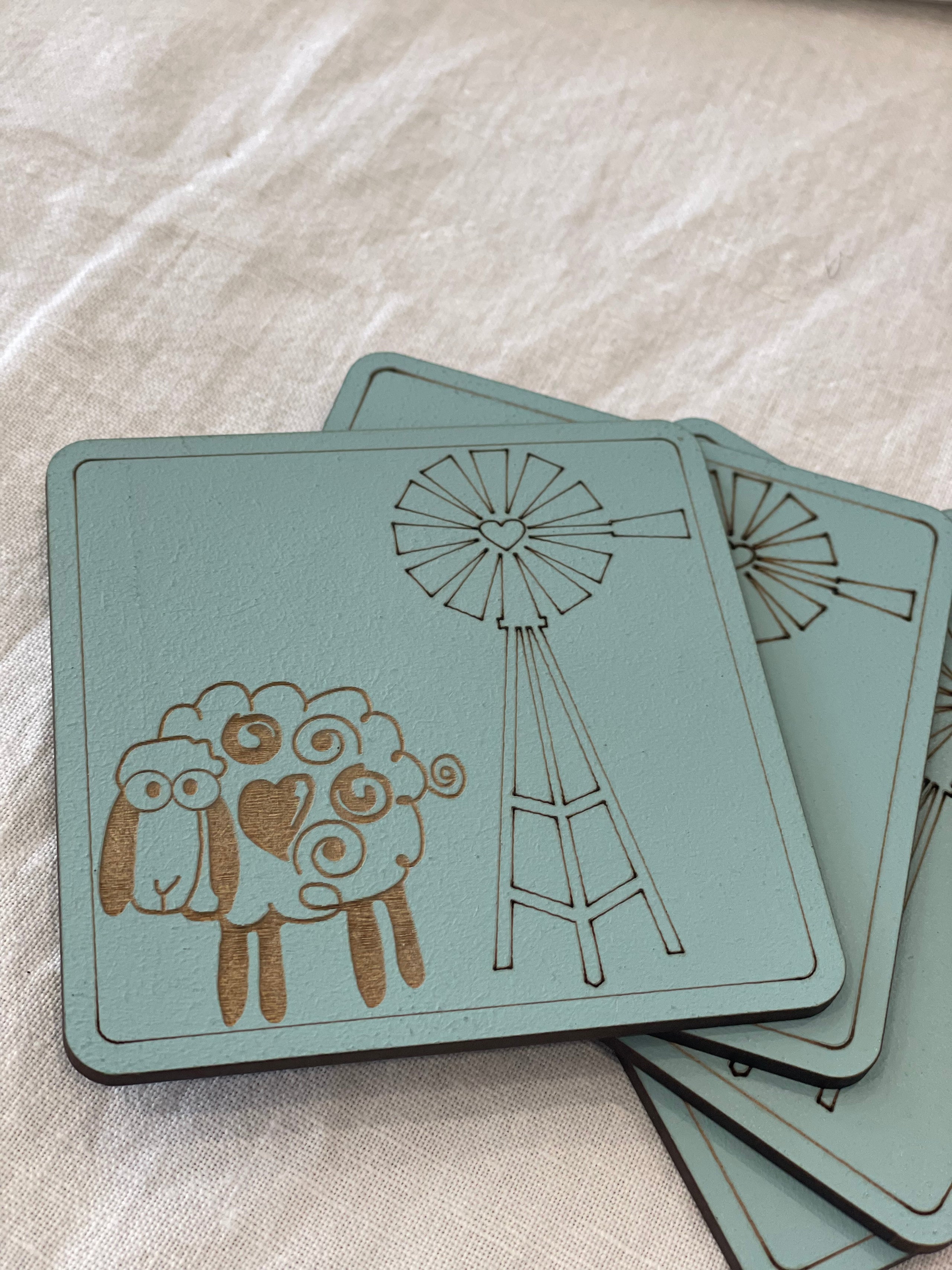 Set of 4 Windmill & Sheep coasters | Heritage. by SA on Main
